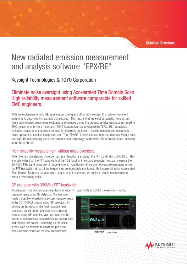 New radiated emission measurement and analysis software "EPX/RE" PDF Asset Page | Keysight